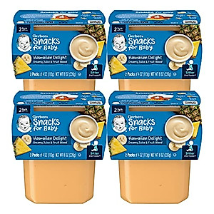 Gerber Snacks for Baby 2nd Foods Baby Food Tubs, Hawaiian Delight, Creamy Juice & Fruit Blend, Pureed Baby Food Snack, 2 - 4 ounce Tubs/Pack (Pack of 4)