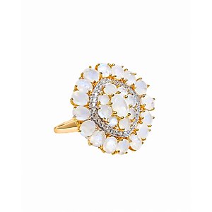 YoTreasure Natural Rainbow Moonstone White Topaz Yellow Gold Plated Over 925 Silver Women's Engagement Ring Jewelry