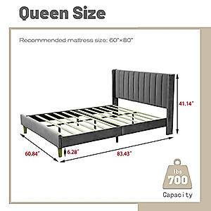 AGARTT Upholstered Platform Bed Frame Queen Size with Headboard and Footboard/Wooden Slats Support/No Box Spring Needed/Easy Assembly,Grey Velvet