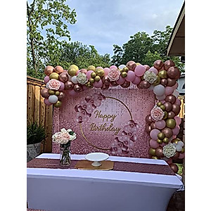 Pink Rose Gold Happy Birthday Photography Backdrop Glitter Sparkle Balloon Women Sweet Princess Girl Women Birthday Party Photo Background Dessert Cake Table Decor Props(7x5FT)
