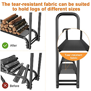 Mr IRONSTONE 8ft Firewood Rack outdoor with Mesh Base, For Store Logs of Various Size, Fireplace Wood Storage indoor for Courtyard, Patio (Capacity 650 lbs)