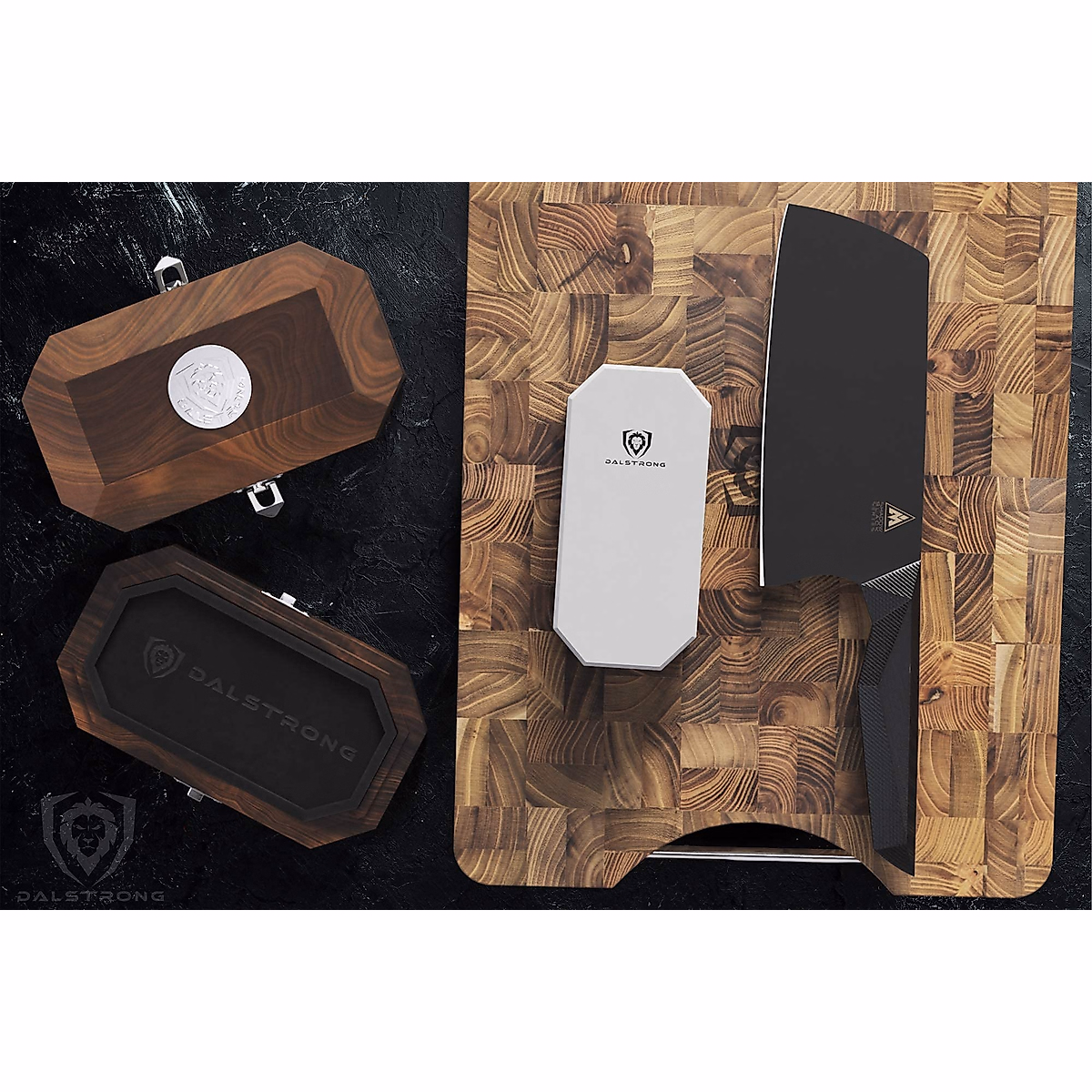 DALSTRONG Delta Wolf Series Chef Knife 8" Bundled with DALSTRONG Premium Portable Whetstone Set #1000/#6000 Grit Combo Stone with Oak Storage & Carrying Box