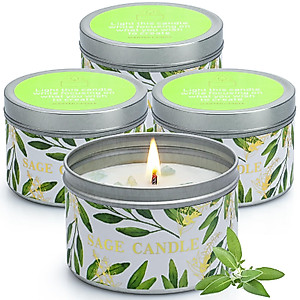 Sage Candles for House Energy Cleansing,4 Pack House Warming Gifts New Home Pure White Sage Candle Set for Chakra Healing-18oz 120 Hour Long Lasting Natural Soy Wax Aromatherapy Candle