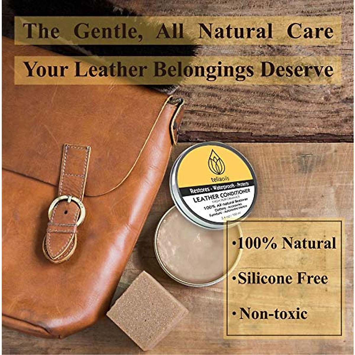 Teliaoils Leather Conditioner - Natural Clear Leather Repair Care Balm for Any Kind- Waterproofing Leather Salve Restorer, Softener & Protector - for Upholstery, Furniture, Shoes, Sofa & More