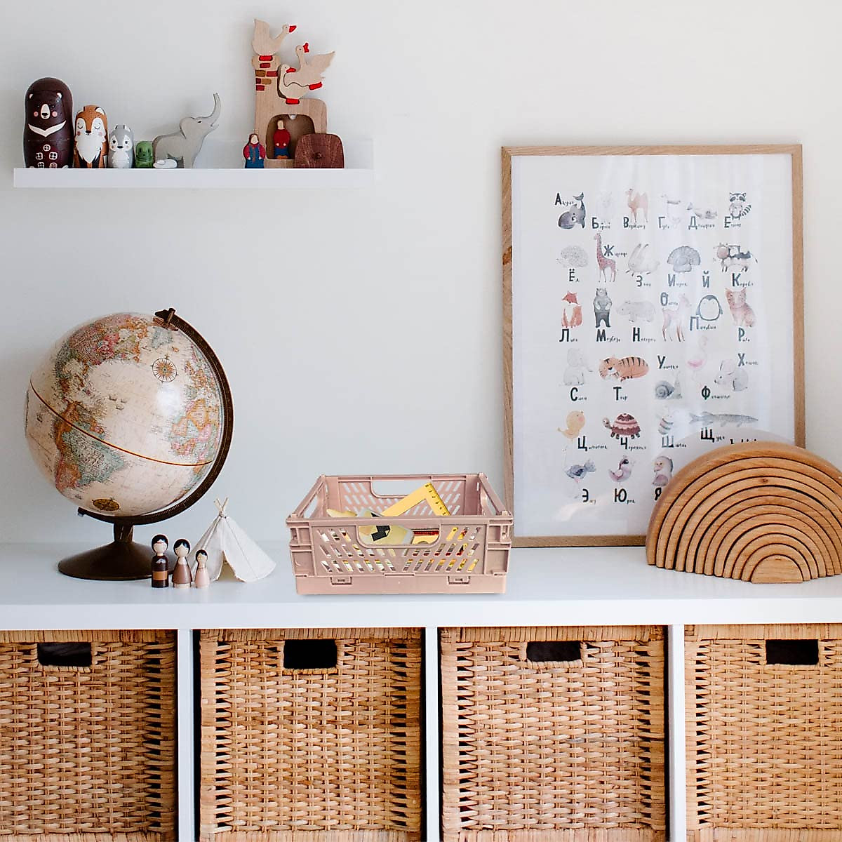 KVZVK 2-Pack Mini Plastic Folding Baskets,Plastic Storage Crate for Office Desk Organizing,Plastic Storage Baskets for Home Kitchen Office Classroom and Bathroom Storage