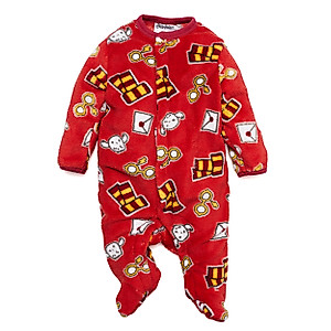Harry Potter Baby Girls Long-Sleeve Plush Polar Fleece Bodysuit Pajamas - Baby Girl Clothes Prints (Red/White/Yellow, 0-3 Months)