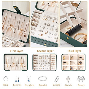 KOOAAICCHI Small Jewelry Box, Travel Jewelry Organizer, Portable Jewelry boxes for Women Girls Gift, Double Layers PU Leather Jewelry Holder for Rings, Earrings, Necklaces-Green