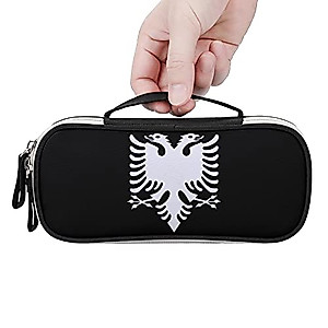 Albanian Eagle PU Leather Pencil Pen Case Organizer Travel Makeup Handbag Portable Stationery Bag