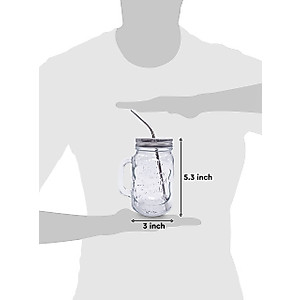 Home Suave Mason Jar Mugs with Handle Sets, Regular Mouth, Colorful Lids with Reusable Stainless Steel Straw, Kitchen GLASS 16 oz Jars & Dishwasher Safe (4, Silver)