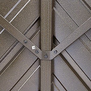 12’x 20’ Heavy Sunshade Large Metal Patio Gazebo Canopy, Permanent Gazebo with Galvanized Steel Double Roof,with Curtains and Netting for Patio, Backyard and Lawn (Wood Grain Coated)