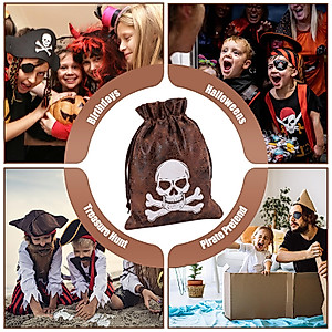 RICHNESS Pirate Loot Bags Goodie Bags with Drawstring 4.5 x 6.5 Inches Faux Cow Skin Pirate Treasure Bags for Pirate Party Favors Pack of 12