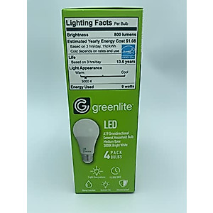 Greenlite 4 Pack 9W LED 60W Equivalent, Non-Dimmable Light Bulb