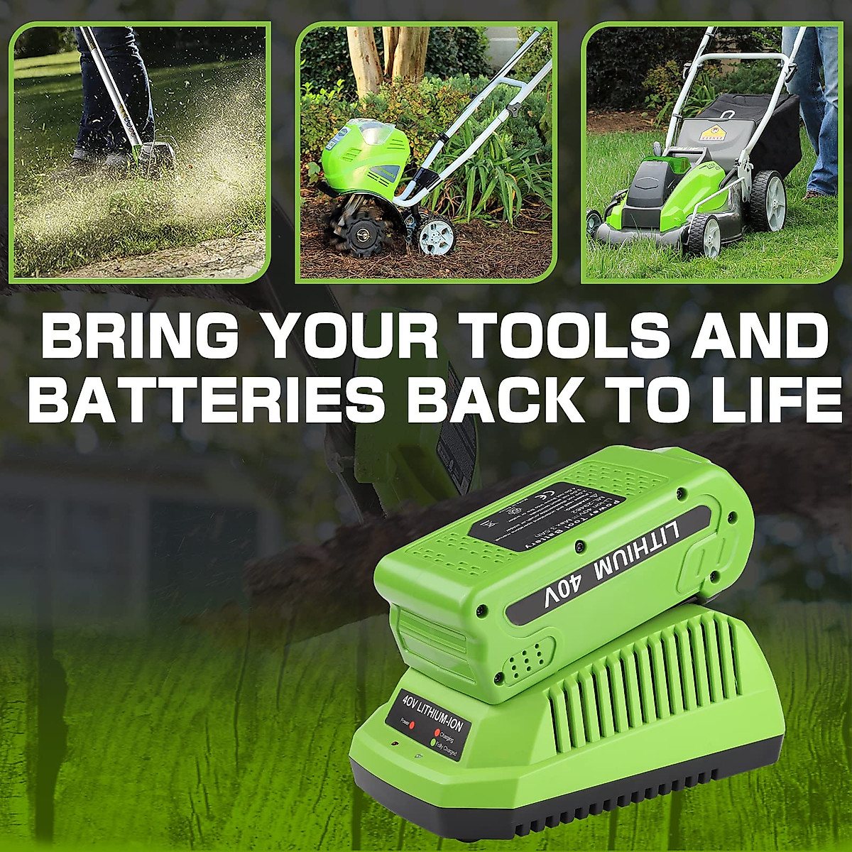 Powilling 3.5Ah 40V 29472 29462 Lithium-Ion Battery Replacement for Greenworks 40V Battery and Charger 29482 Compatible with Greenworks 40V G-MAX Power Tools 29252 20202 22262