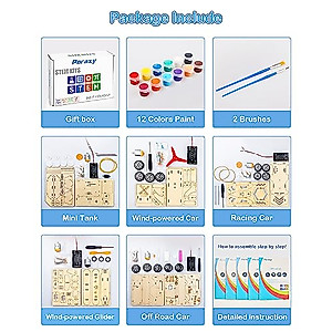 STEM Kits, 5 SSTEM Projects for Kids Ages 8-12, Wooden Model Car Kits, Gifts for Boys 8-12, 3D Puzzles, Science Educational Crafts Building Kit, Toys for 8 9 10 11 12 Year Old Boys and Girls
