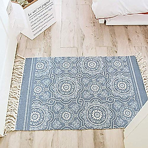 Hedume 2 Pack Cotton Area Rug, Machine Washable Printed Tassels Throw Rugs for Kitchen, Living Room, Bedroom Bathroom, Laundry Room, 2 x 3 Feet, 2 x 4.2 Feet