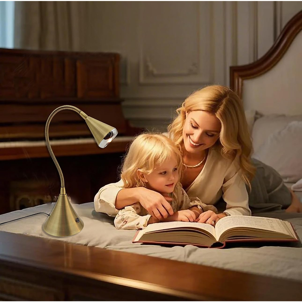 HomeFocus LED Desk Lamp with Touch Dimmable,Table Lamp,Night Light,Reading Desk Lamp,Office Desk Lamp,Working Desk Lamp,Gold Desk Lamp,LED 5W,3000K Warm Light,Metal,Antique Brass