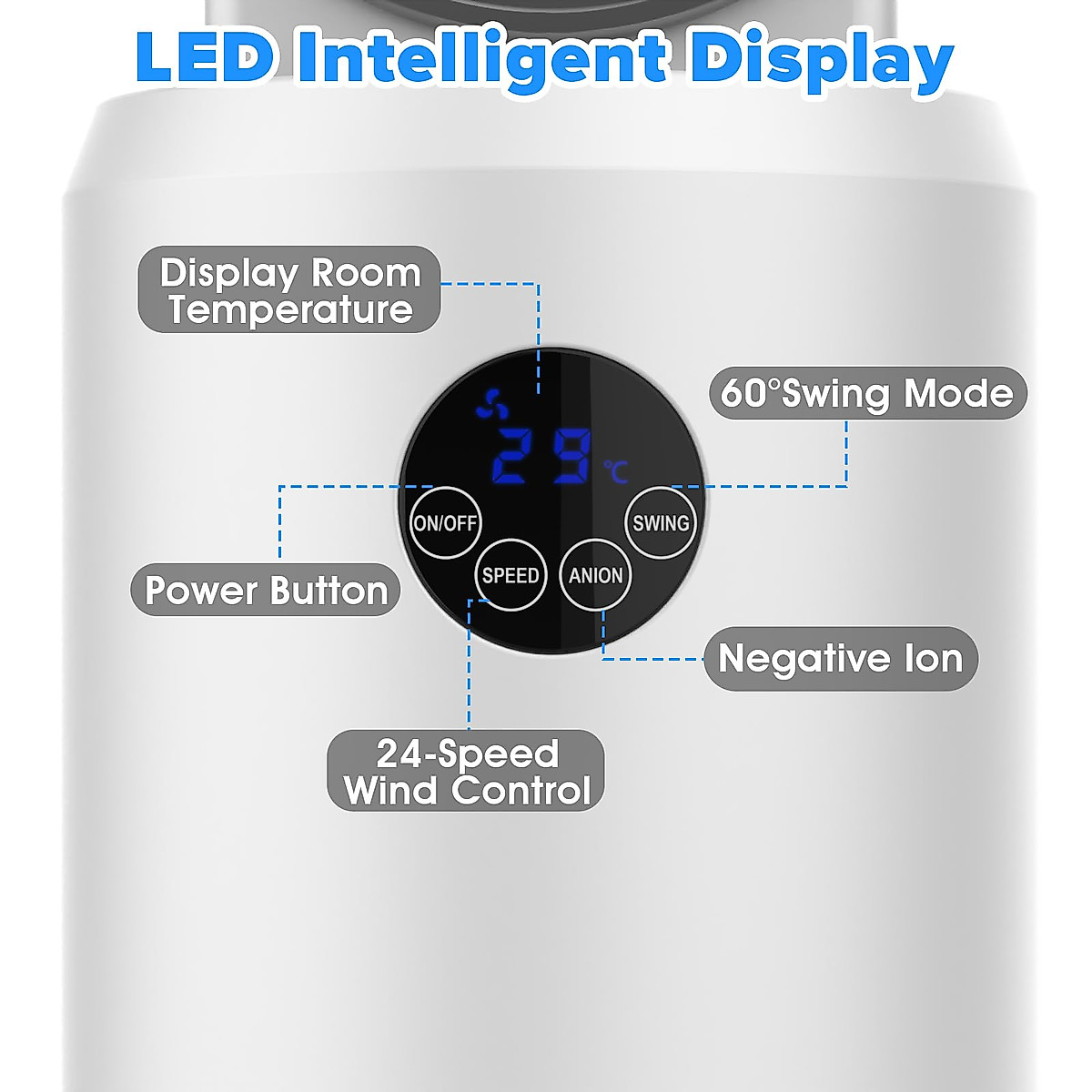 Cobuy Bladeless Tower Fan with Remote, Air Circulator Cooling Fan for Indoor Use, 24 Speeds Settings, 12 Timer, Quiet Oscillating Fan for Home Bedroom, Silver