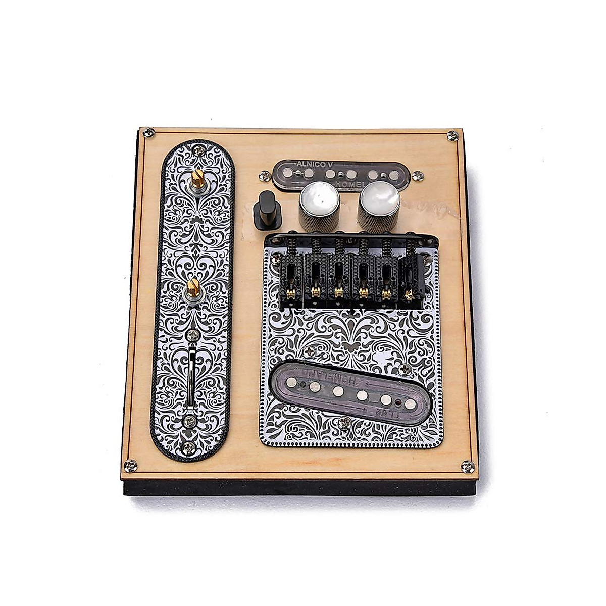 Ogdni 6 Strings Saddle Bridge Plate, 3 Way Switch Control Plate Guitar Neck Pickup Set for Telecaster Electric Guitars Replacement Black