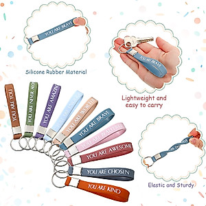 Inbagi 10 Set Inspirational Gifts Bulk for Women with 10 Keychains and 10 Bags Thank You Employee Appreciation for Adults (Rainbow)