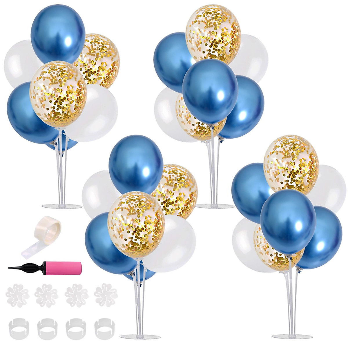 TONIFUL 4 Set Table Centerpiece Balloon Stand Kit Include Blue White Gold Confetti Balloons Prefect for New Year 2025, Birthday Table Decorations,Class of 2025 Graduation,Baby Shower,Party Decorations