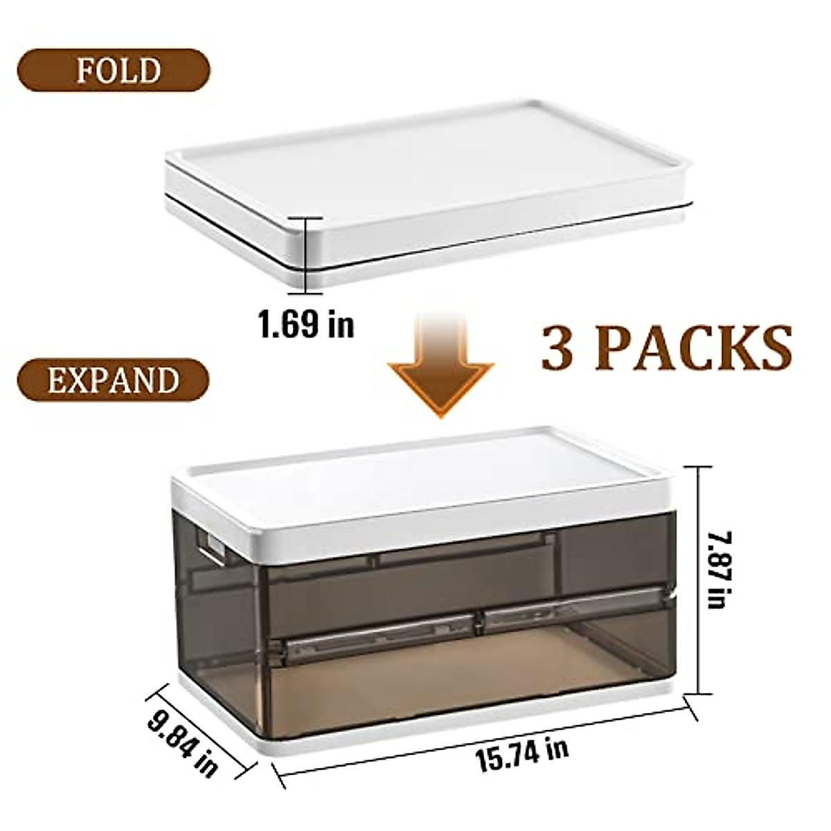 3 Pack Stackable Plastic Storage Bins with lid