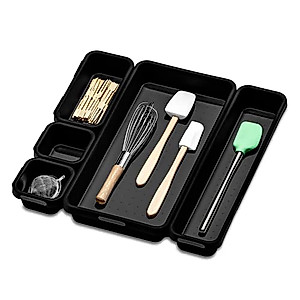 madesmart Antimicrobial 5-Piece Interlocking Bin Pack Customizable Multi-Purpose Drawer, One Home Organization, EPA Certified, Carbon