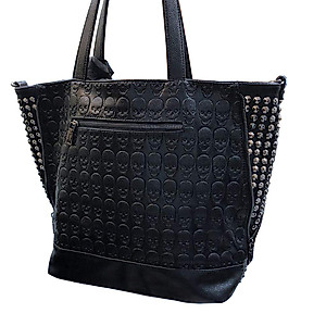 Womens Skull Print Hobo Tote Leather Shoulder Bag Punk Handbag and purses 2 sets (Big-Black-2-piece set)