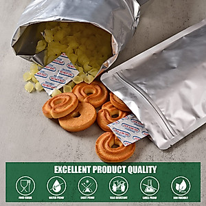 10.5 Mil 150 Mylar Bags for Food Storage with Oxygen Absorbers 500cc & 300cc, Mylar Bags 1 Gallon, 1 Quart, 1/2 Pint, 40 Oz, Stand-Up Zipper Resealable Bags & Heat Sealable Food Storage Bags + Labels