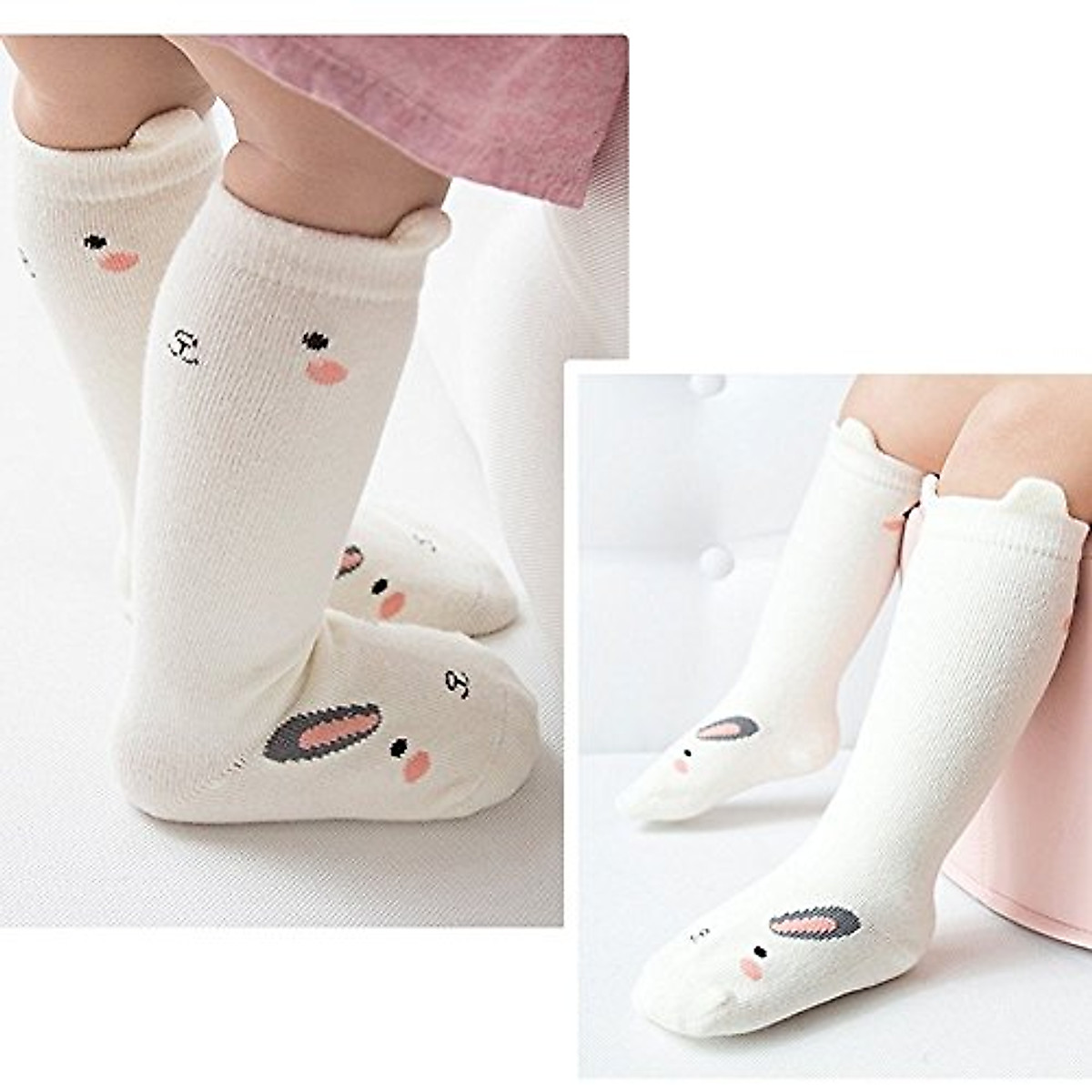Baby Toddler Knee High Non Skid Socks with Grips for Girls and Boys 8 Pairs (6-24 Months)