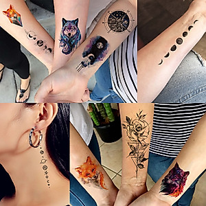 32 Sheets Cute Outer Space Temporary Tattoos For Kids Women, Watercolor Astronaut Planets Star Moon Fake Tattoo Sticker for Boys Girls Children