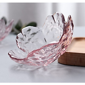 Sdeetesamjun Pink Glass Bowls Set of 4, Trifle Bowl Small Dipping Sauce Cups- Japanese Sakura Flower Cherry Blossom Shaped Bowl Decorative Bowl For Side Dishes, Ice Cream, Pudding, Custard, Dessert