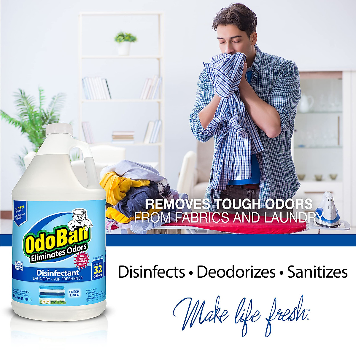 OdoBan Disinfectant Concentrate and Odor Eliminator, 1 Gallon, Fresh Linen Scent
