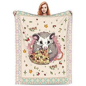 Opossum Gifts Opossum Plush Blanket Comfy Flannel Fleece Warm Soft Fluffy Fuzzy Opossum Pizza Decor Throw Blankets Gifts for Girls Boys Women Teens Kids Baby for Room Bed Sofa Couch 40"X50"