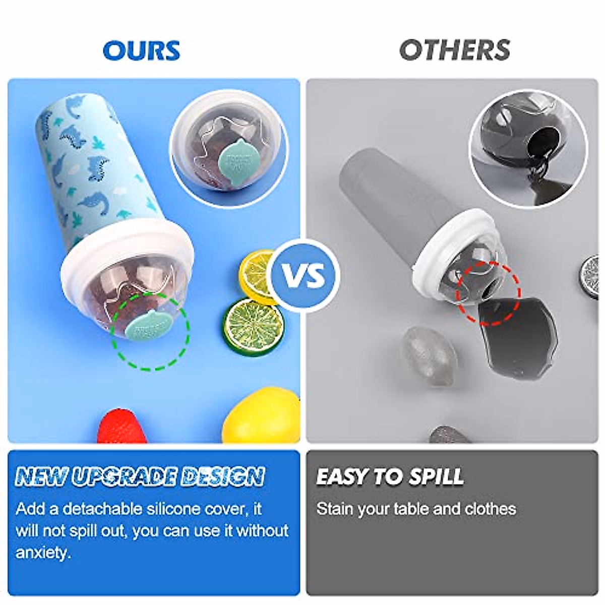 New Cartoon Dinosaur Slushy Cup, Quick Frozen Magic Slushie Maker Cup, Double Layers Slushie Cup with Cup Brush Straw and Spoon, DIY Homemade Squeeze Slushy Maker Cup for Drinks Juices and Milk