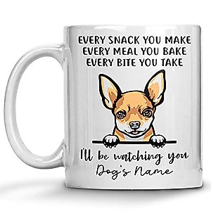 Personalized Deer Head Chihuahua Coffee Mug, Every Snack You Make I'll Be Watching You, Customized Dog Mugs for Mom Dad, Gifts for Dog Lover, Mothers Day, Fathers Day, Birthday Presents