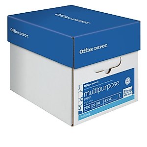 Office Depot® Multi-Use Printer & Copy Paper, White, Letter (8.5" x 11"), 2500 Sheets Per Case, 20 Lb, 96 Brightness, 58