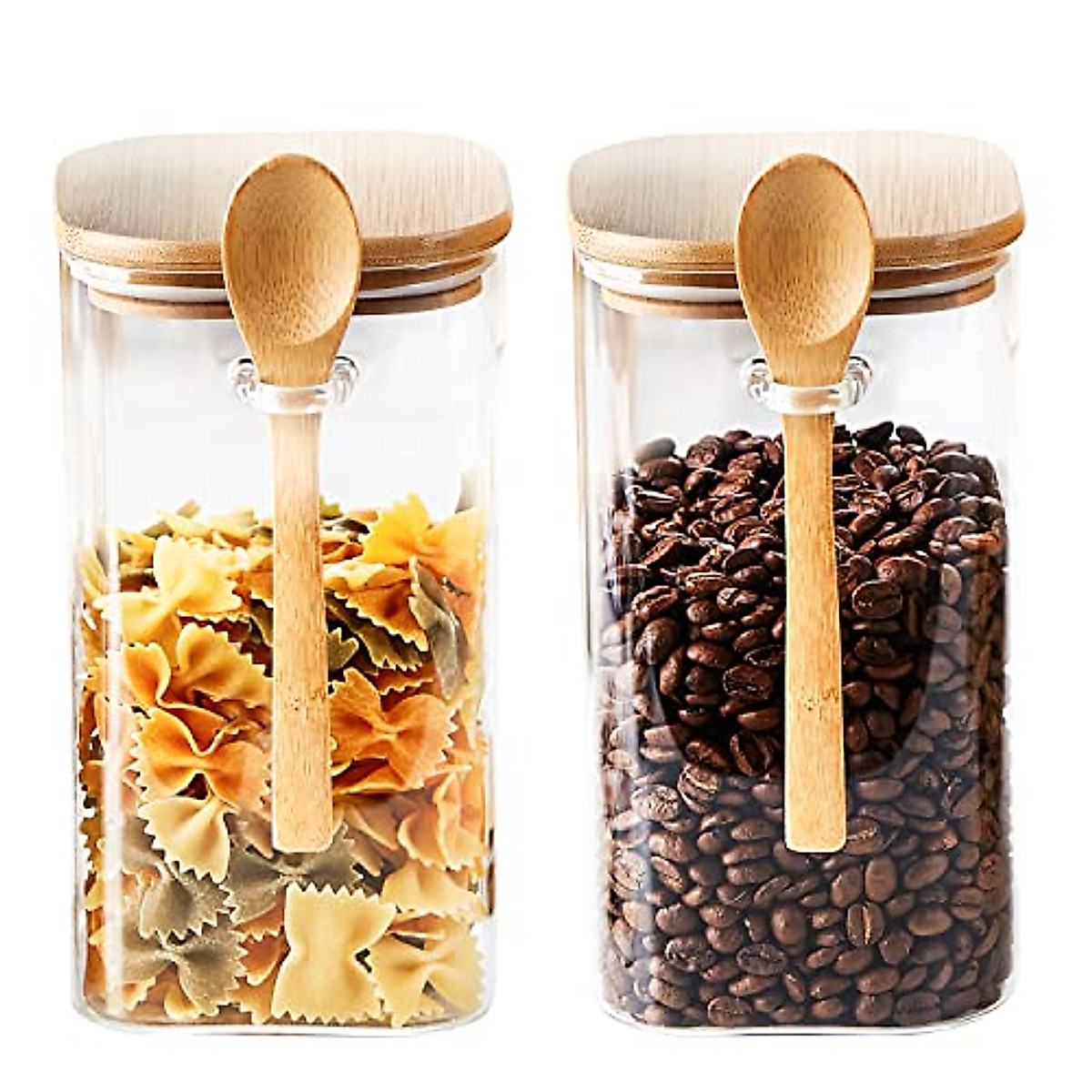 Unbreakable Glass Jars,1400ml/47oz Glass Kitchen Canisters Set of 2 with Airtight Bamboo Lid and Spoon,Glass Food Storage Containers for Coffee Beans, Flour, Sugar, Cookie,Pasta,Tea Leaf and More