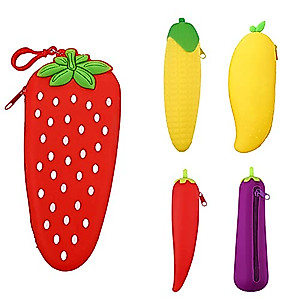 Pencil Pouch, Carrot Banana Fruit Silicone Pencil Case Storage Pen Bag Coin Purse Key Wallet - Eggplant