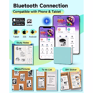 Memoking Print Pods Mini Printer - Inkless Sticker Printer Machine M02 Print Pod Bluetooth Portable Mini Printer for iPhone Thermal Pocket Printer Sticky Note Printer for Note, Photo, DIY, Scrapbook