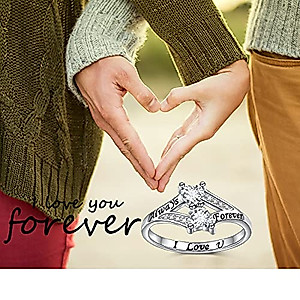 FLYOW Mothers Day Ring 925 Sterling Silver Heart Ring for Wife Mom Sister Daughter I Love You Always and Forever Ring for Women Engagement Ring Birthday Gifts Size 8
