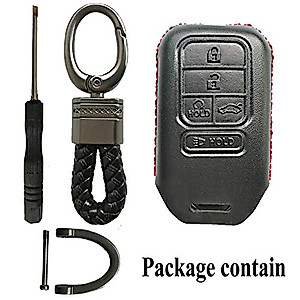 Black Leather Cover Key Fob Case Protector Jacket Remote Holder For 2016 2017 2018 2019 2020 2021 Honda Accord Civic CR-V CRV Pilot EX EX-L Touring Premium