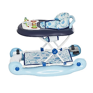 Dream On Me Go-Getter Baby Walker and Walk Behind Walker, Adjustable Seat Height, Comfortable Padded Seat, Easy to Fold, Pack and Store, Detachable Fun Tray, Blue