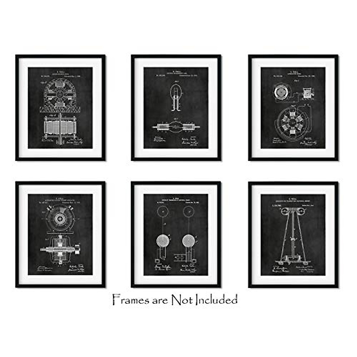 Nikola Tesla Gifts for Engineers - Steampunk Wall Decor SIX (8"x10") UNFRAMED Wall Art Patent Prints - Industrial Artwork Home Decor - Electrical, Coil, Nerd, Geek, Science, Physics Decorations