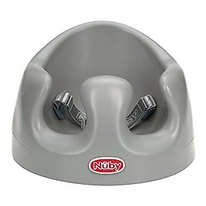 Nuby My Floor Seat, Soft Foam Cushion with Safety Harness and High Back Design, for Ages 4-12 Months, Gray