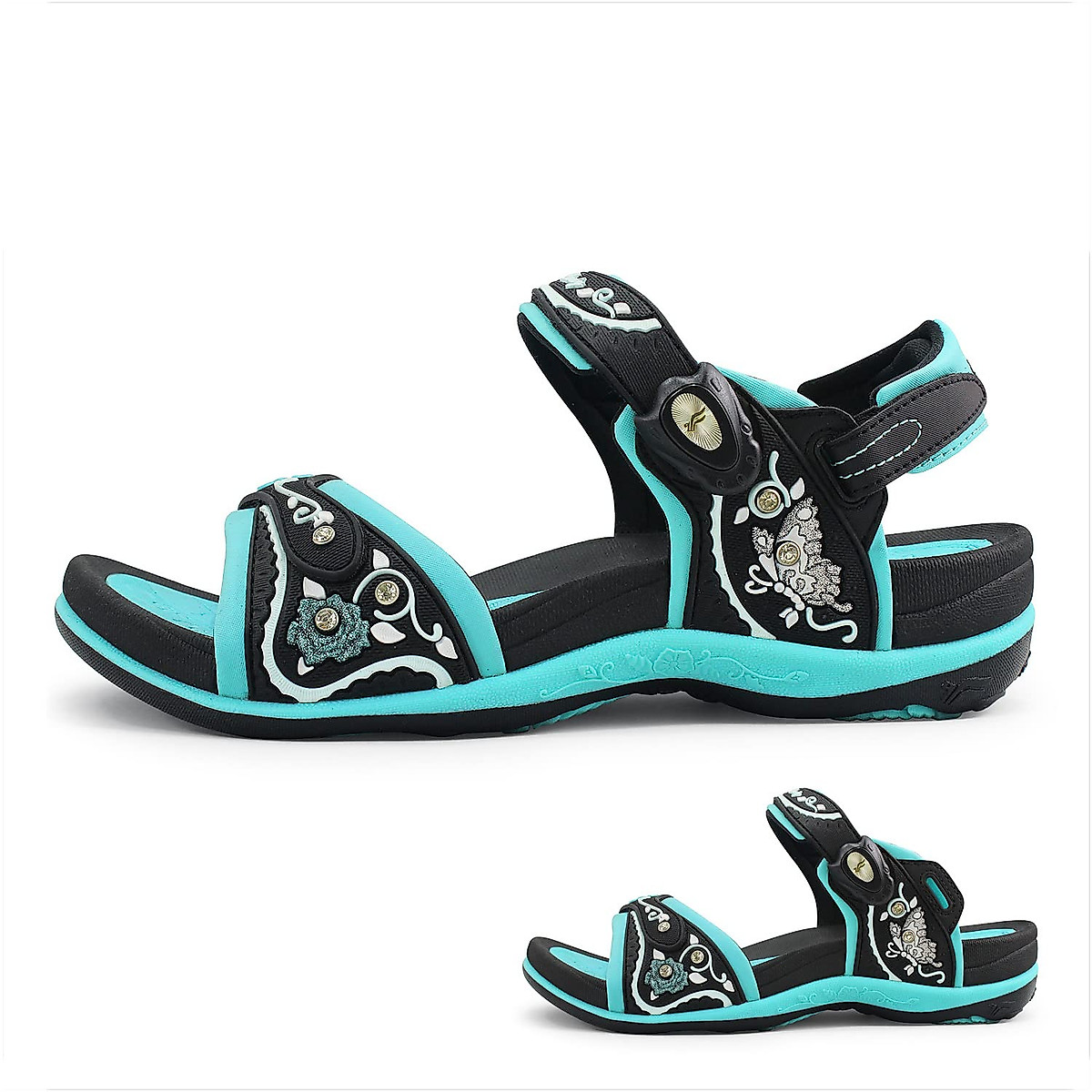 Gold Pigeon Shoes SIGNATURE Women Sandals, Water Sandal for Women Comfort Cushion Adjustable Magnetic Buckle: 5991 Blue Turquoise, Size 9-9.5 (5991-blue-40)