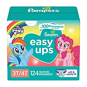 Pampers Easy Ups Girls & Boys Potty Training Pants - Size 3T-4T, One Month Supply (124 Count), My Little Pony Training Underwear (Packaging May Vary)