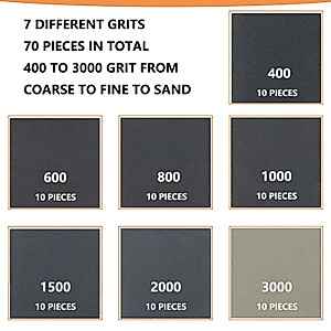 WHLLING Micro Zip Detail Sander 70PCS Sandpaper-Grit 400 600 800 1000 1500 2000 3000, 3.5”x 1”Micro Sander Tool for Small Projects Wet Dry, Hook and Loop Detail Sander for Crafts and Woodworking