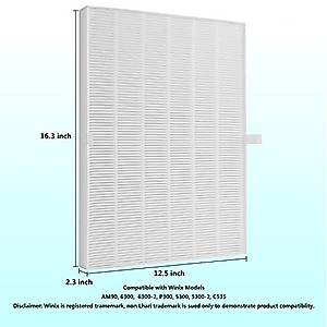 Lhari 2-Pack115115 HEPA Filter Size 21 with 8 x Activated Carbon Pre-Filters Compatible with Winix Air Purifier P300, 5300, 5500, 6300, C535 & 290, 300, DX95, AP-300PH