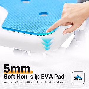 HEAO Shower Chair for Elderly Heavy Duty 400lbs, Cut Out Shower Seat with Drop Arms and Detachable Backrest, Handicap Bath Bench (4 Small Rubber Feet & 4 Big Suction Cups Replacement)