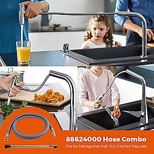 88624000 Pull-out Hose Combo for Hansgrohe Kitchen Faucets, Pull-down Spray Hose Replacement with Brass Connectors, 59-Inch + 10.5-Inch